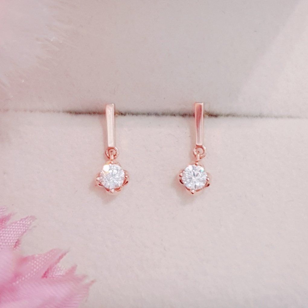 (로제도르) 14K 0.1ct 큐빅 플라워 커버프롱 심플 드롭 귀걸이 WEF2-B-1136- 이랜드몰
