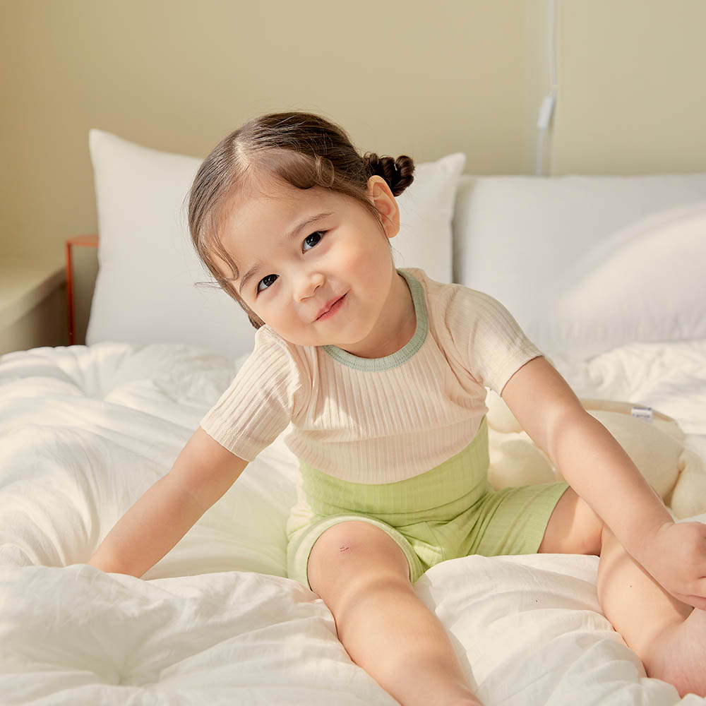 반팔배색배앓이방지실내복- KIDIKIDI