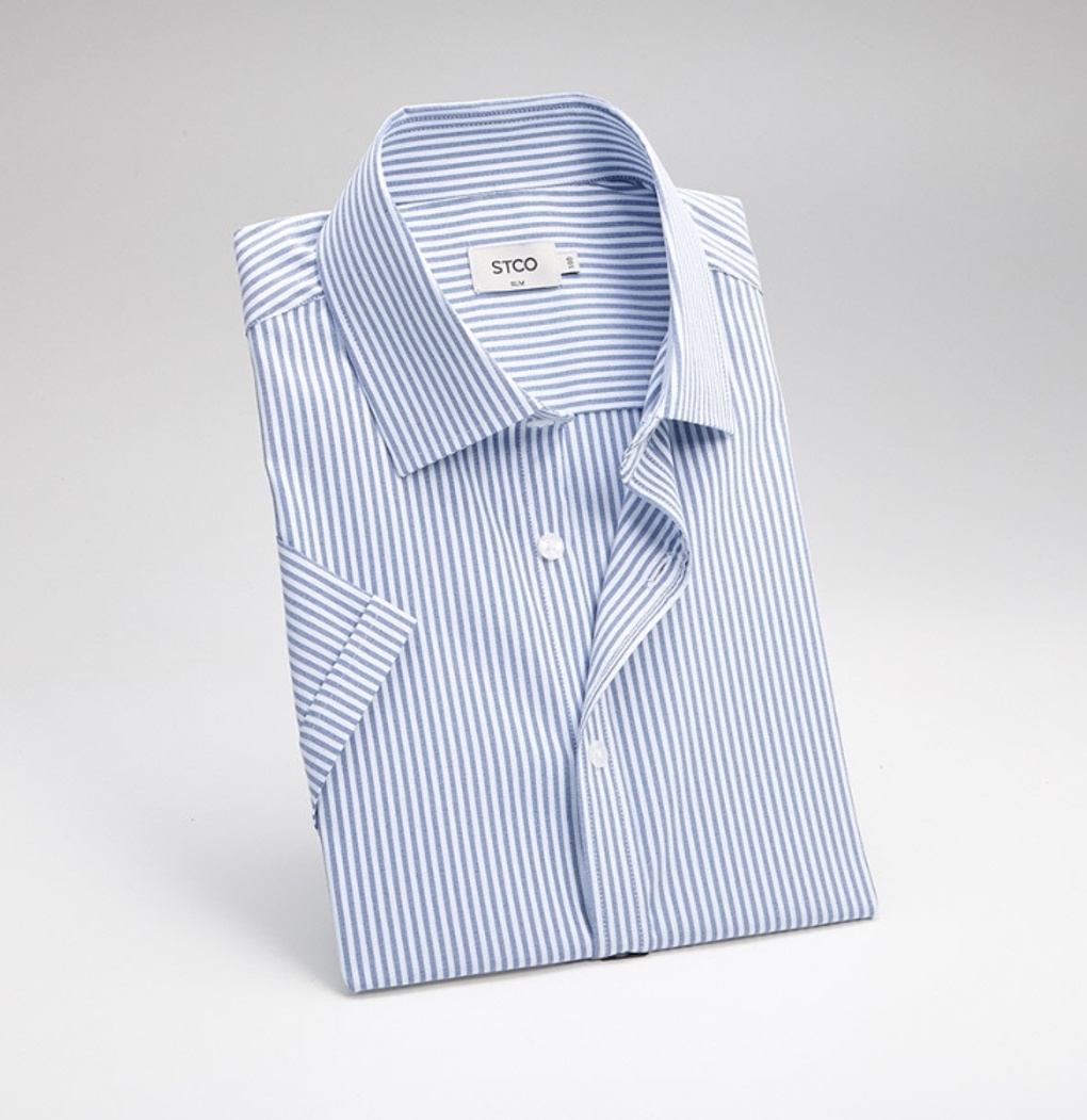 에스티코 [STCO] 23년 여름신상 쿨맥스소재 스트라이프 반팔 셔츠 - 블루- 이랜드몰