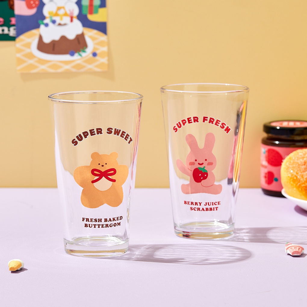 버터패밀리_유리컵 460ml 2P SET_스크래빗 버터곰_KT2123002- 이랜드몰