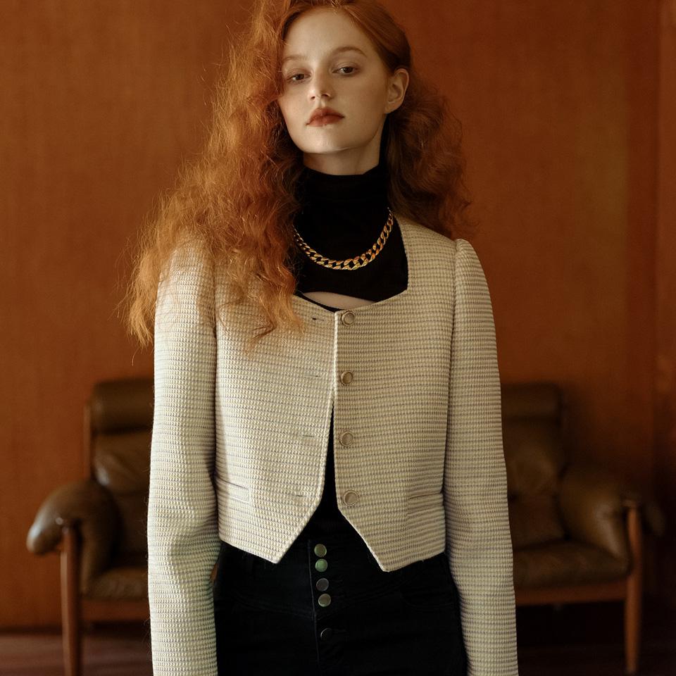 Cest Sqaure neck cut out modern chic jacket_white- 이랜드몰