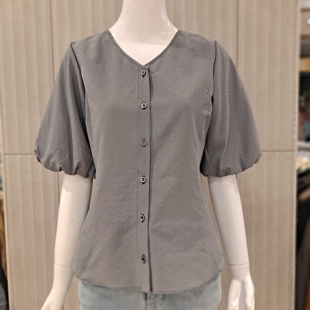 23SS 여름 퍼프소매 노카라 잔체크 셔츠 CADU5-WRC160_NC대전유성- 이랜드몰