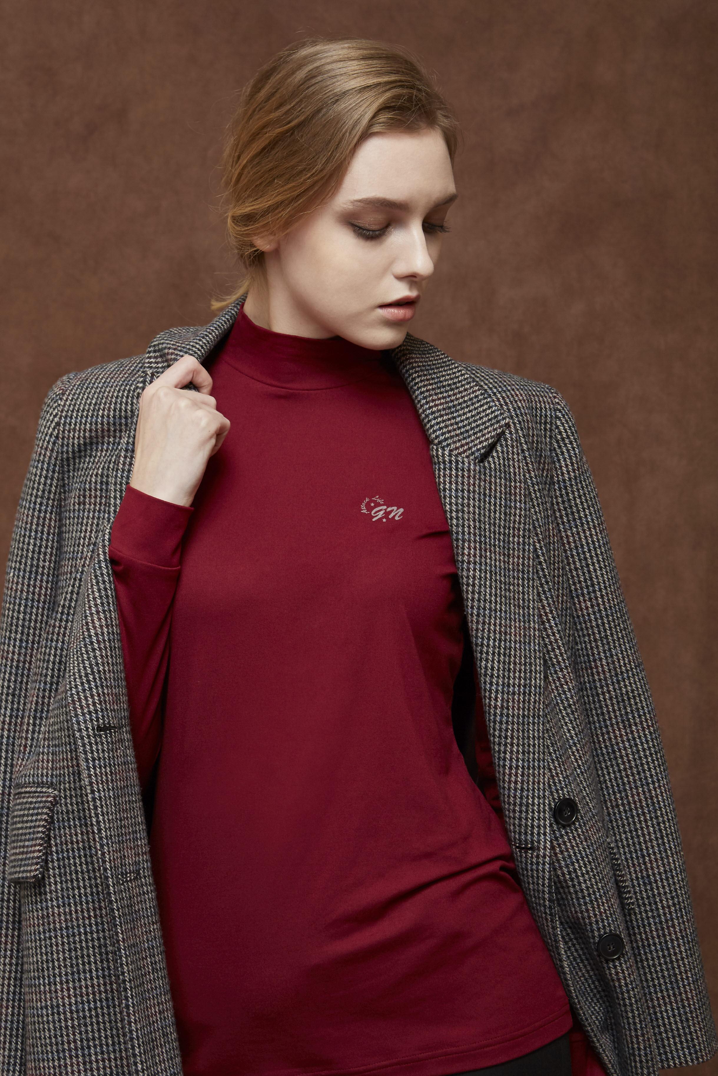 그렉노먼 여성 양기모 웜테크 하프넥 (와인)_HWG18-TS304- 이랜드몰