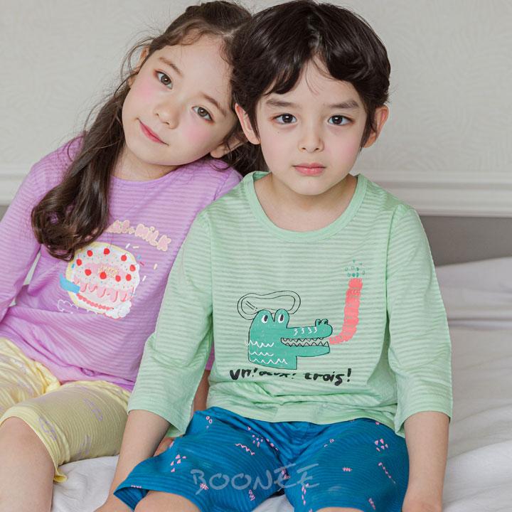 귀여운 악어 포인트 치키한 7부 실내복- KIDIKIDI