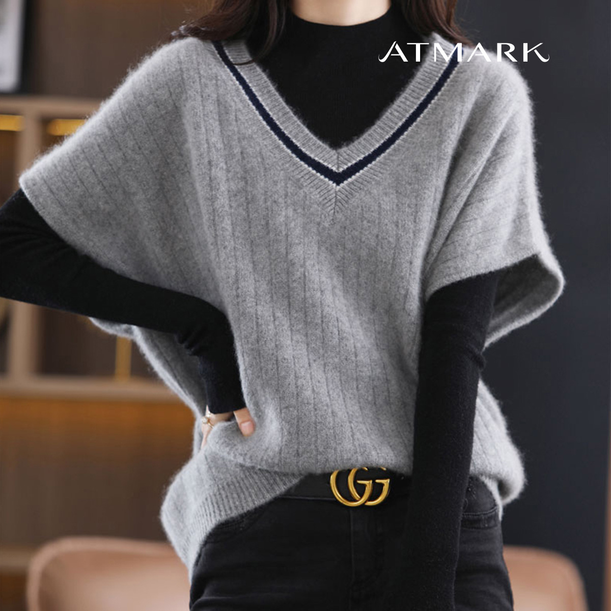 ATMARK (77까지)루즈브이넥니트베스트_AA36VT018G- 이랜드몰
