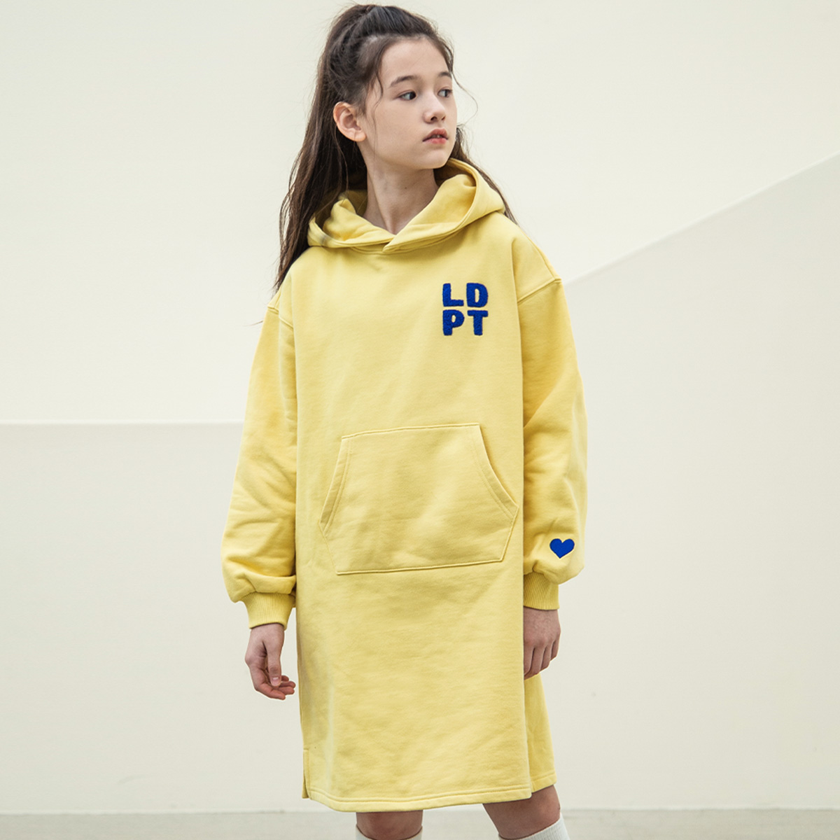 LDPT 기모 후드 원피스 Yellow- KIDIKIDI