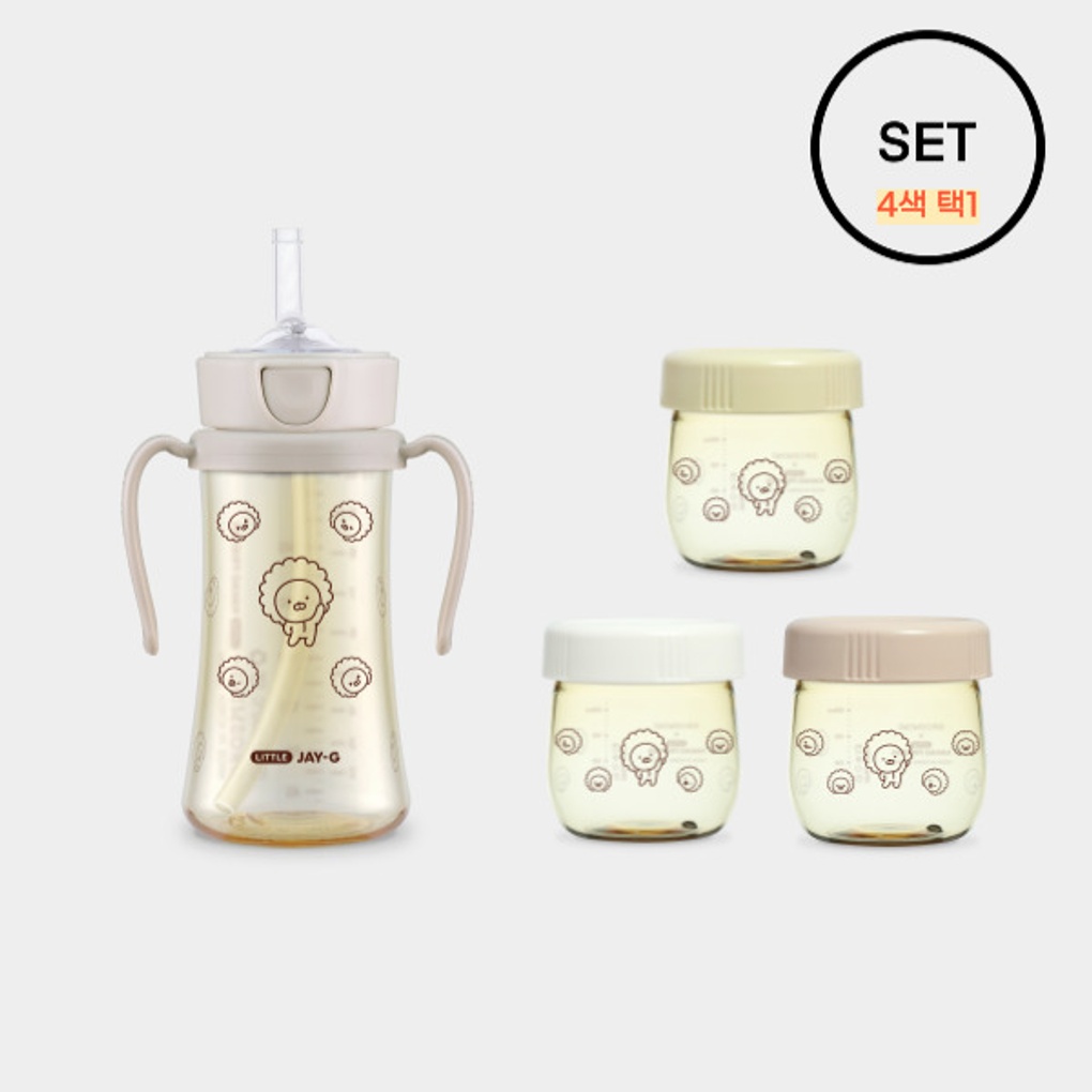 [키디 단독] (세트) PPSU 300ml 빨대컵 + 250ml 이유식용기 (4색 택1)- 이랜드몰