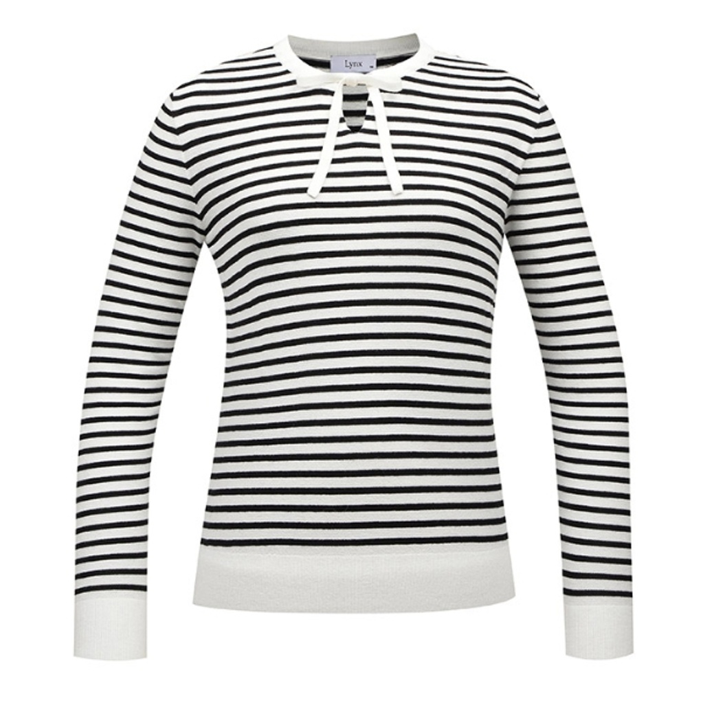 링스골프 [24SS]여성 라운드 넥 리본 포인트 스트라이프 스웨터 L21D1SR152_WH- 이랜드몰