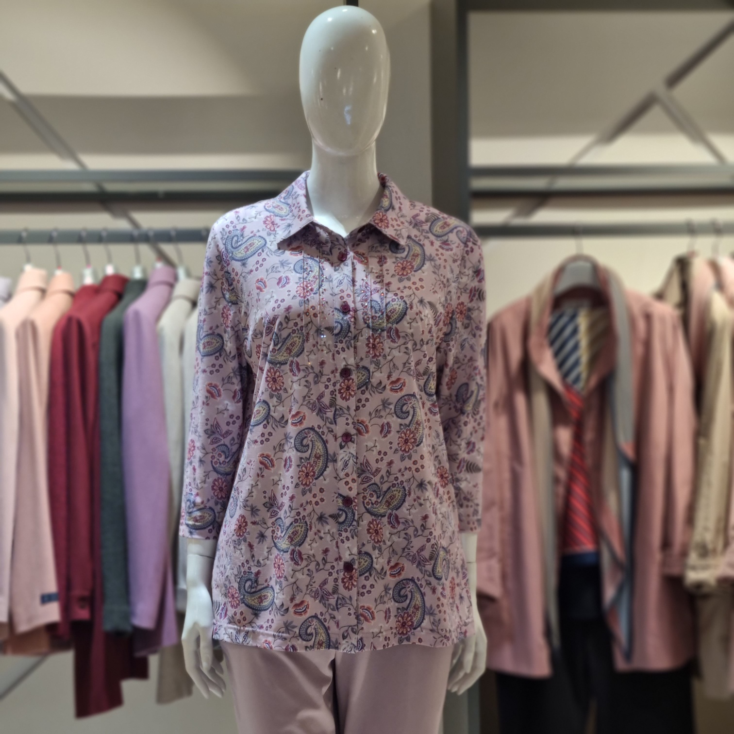 리본 단색 신축성좋은 꽃무늬 봄 블라우스(1color) (RD6-BL521)- 이랜드몰