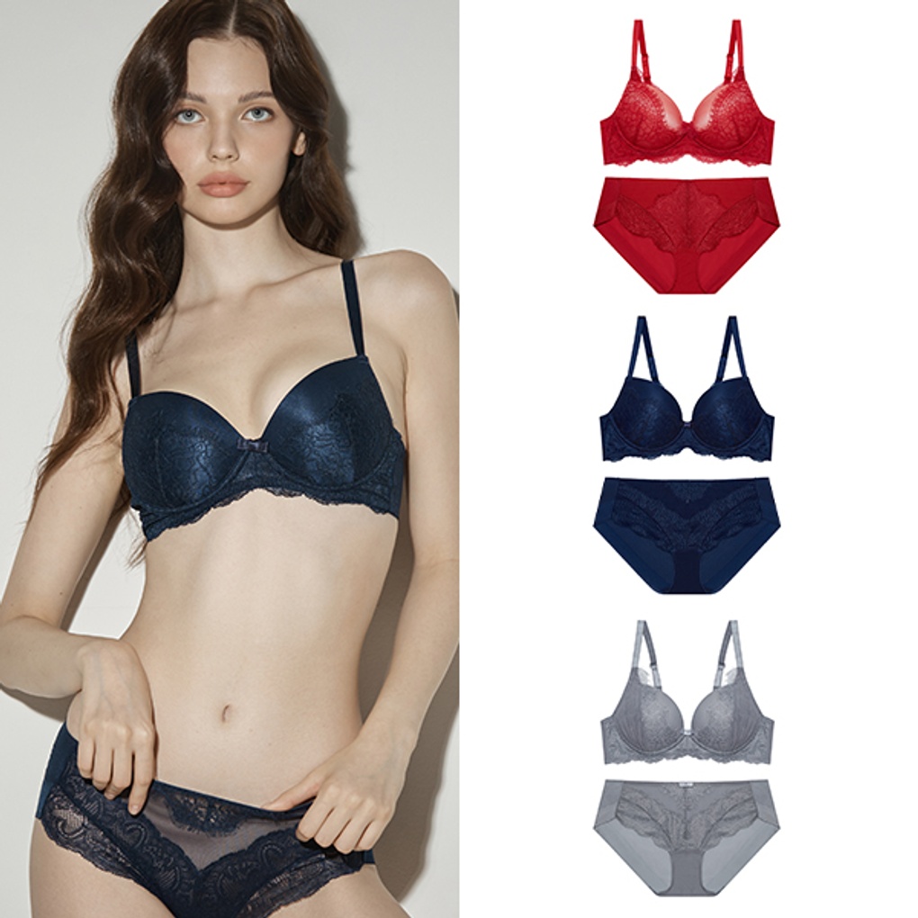 [1+1 SET]큐피트 로맨티크 노와이어 브라+헴팬티 SET- 이랜드몰