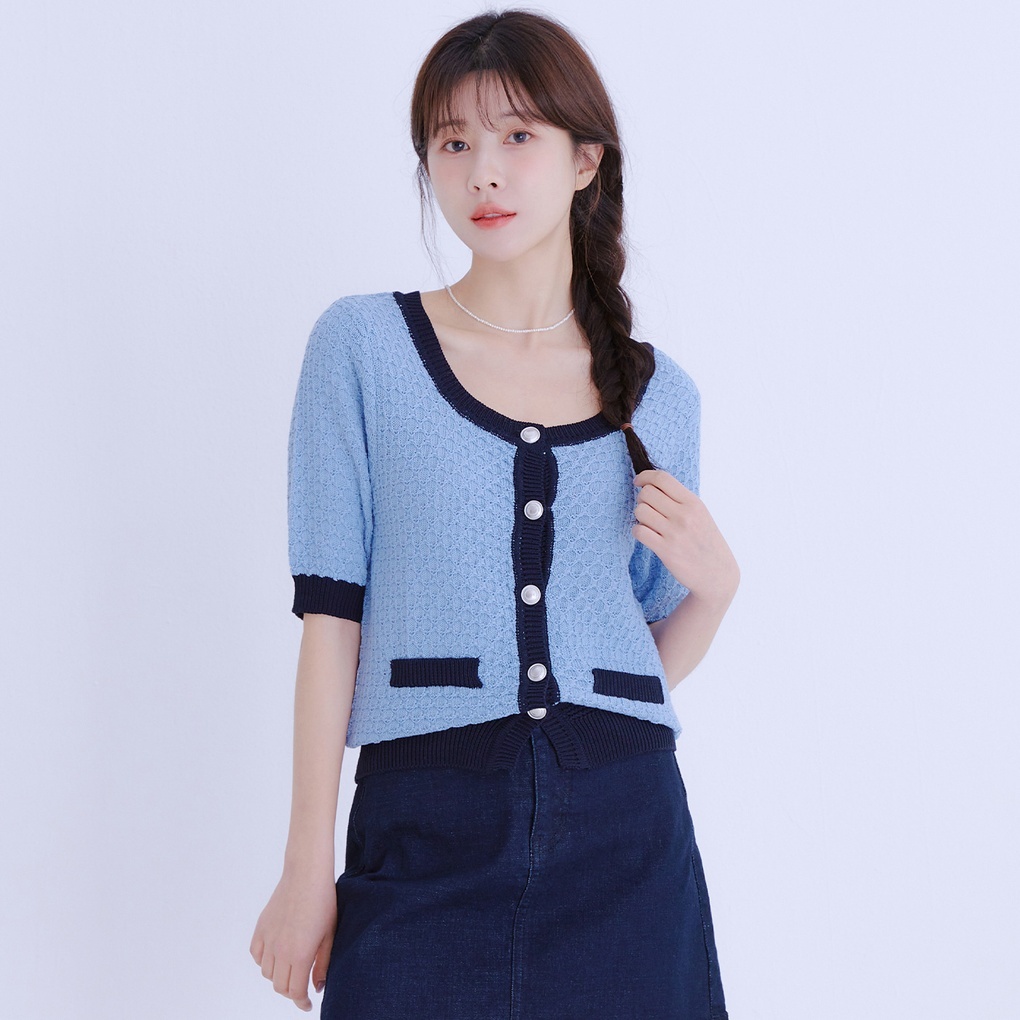 변형넥 배색 가디건(2colors)_RMCKE25R18- 이랜드몰