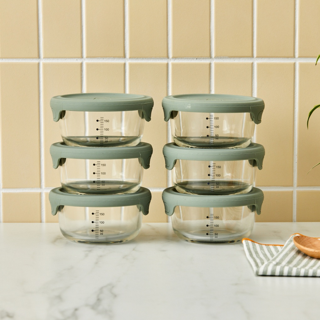 내열유리 실리콘 스팀홀 이유식용기 220ML 6P세트 그린_KC0524010- 모던하우스
