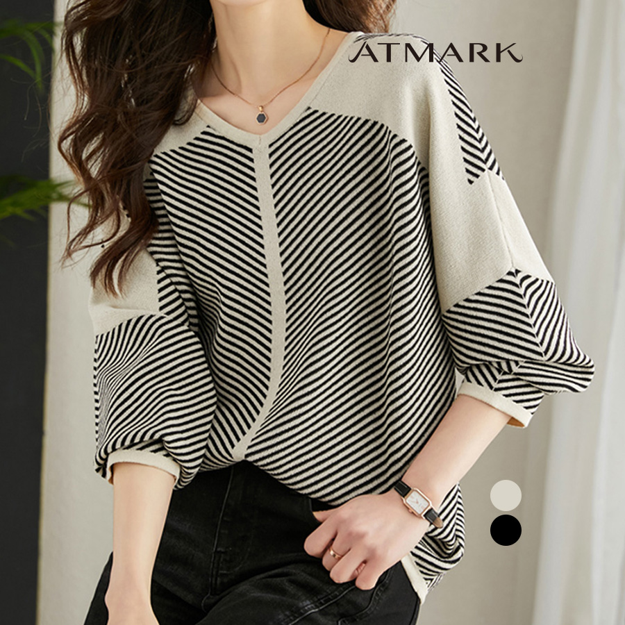 ATMARK (77까지)루즈실루엣패턴니트_AA46KN039G- 이랜드몰