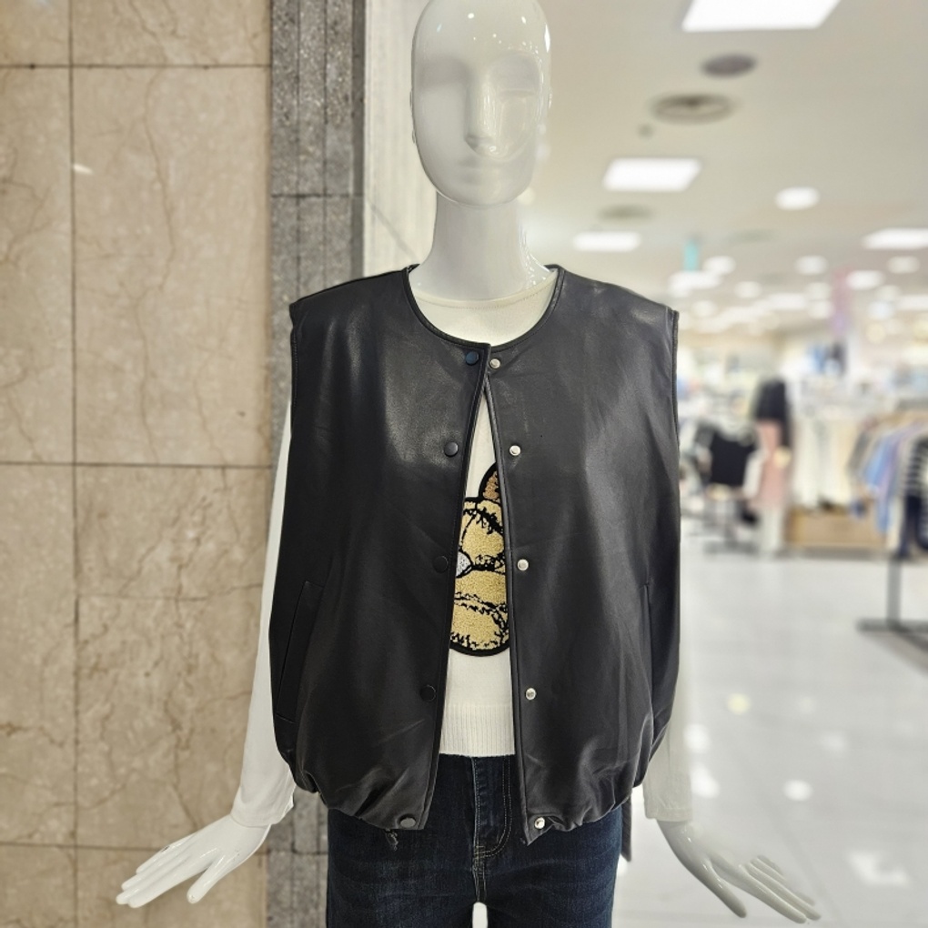 [밸리걸] 라운드 레더 버튼 베스트 (800230) _NC평택점- 이랜드몰