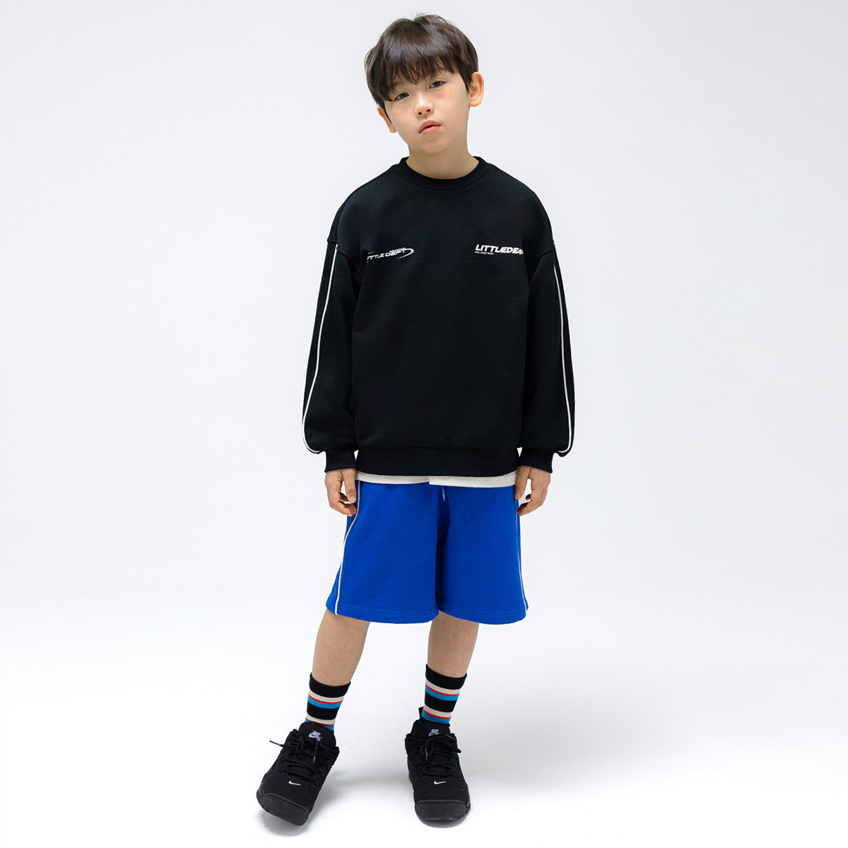 밀리언 배색 맨투맨 Black- KIDIKIDI