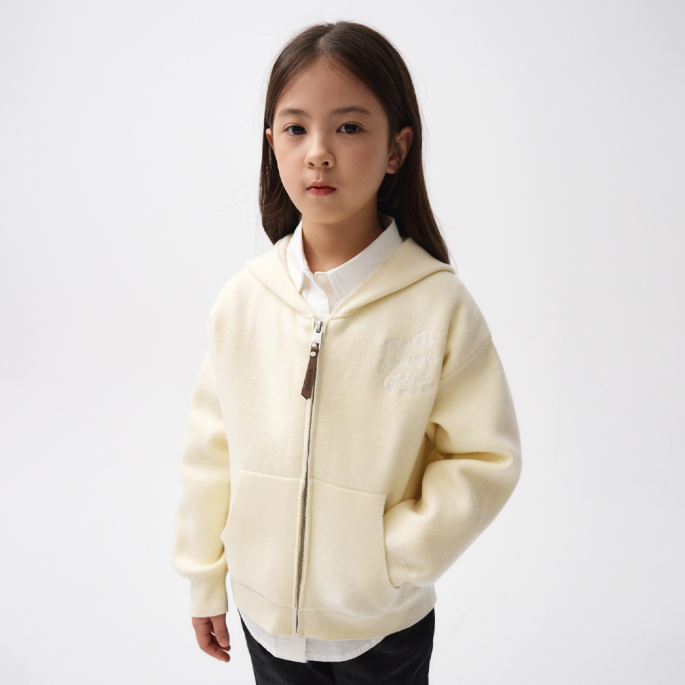 KIDS HOODIE KNIT ZIP-UP ivory- KIDIKIDI