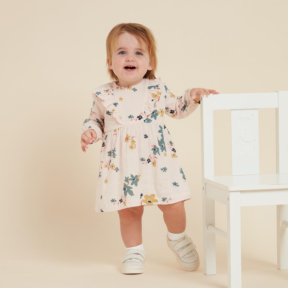 [쁘띠바또] 베이비 오가닉 플라워 패턴 프릴 장식 원피스 (NSF41NA15F_PK)- KIDIKIDI