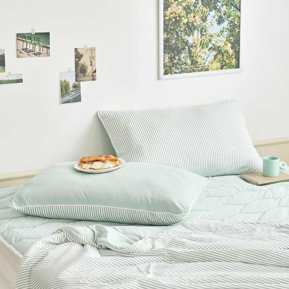 [옵션] ON 3도씨 쿨나잇 냉감 베개커버 50*70 그린스트라이프- KIDIKIDI