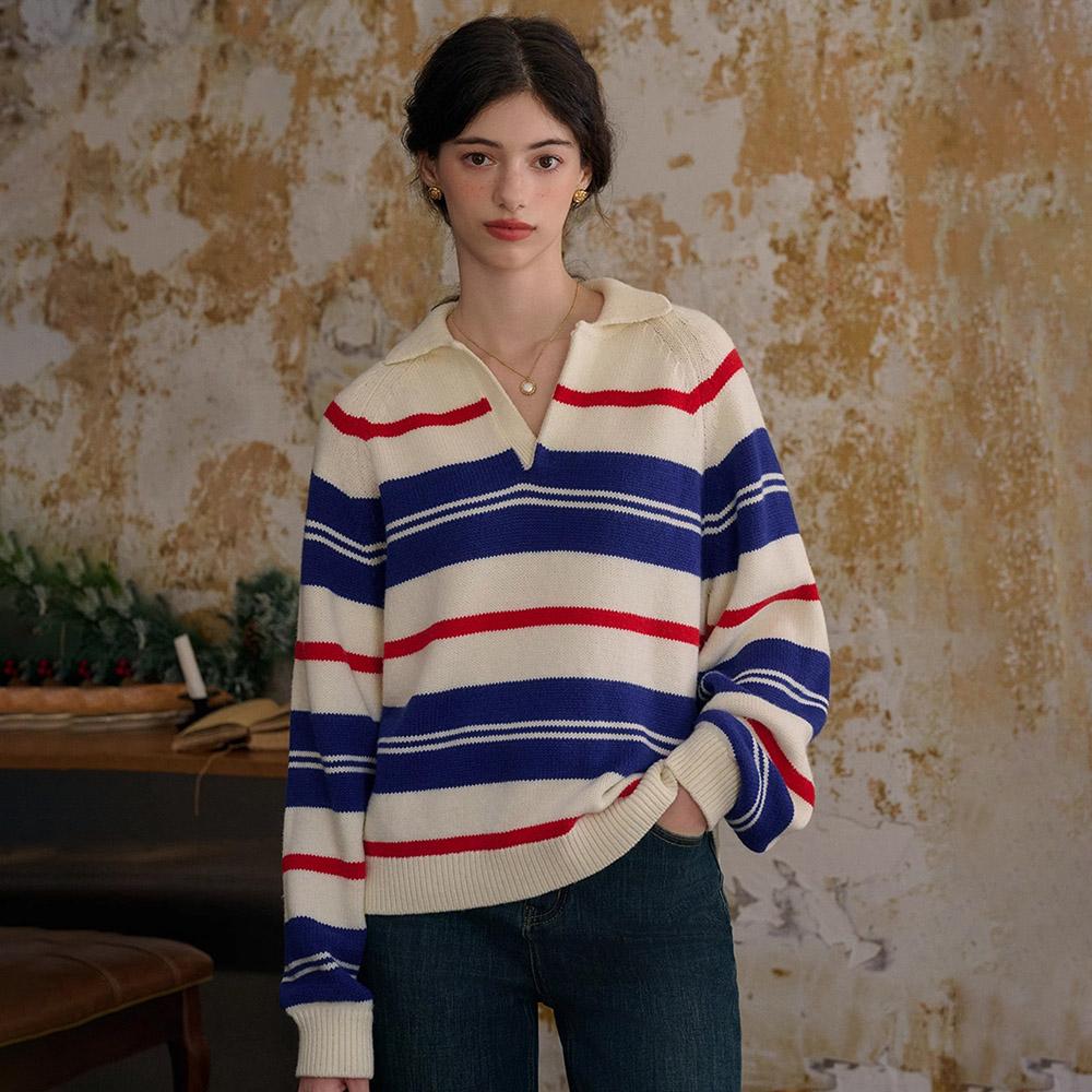SR_Contrasting Striped Collar Sweater- 이랜드몰