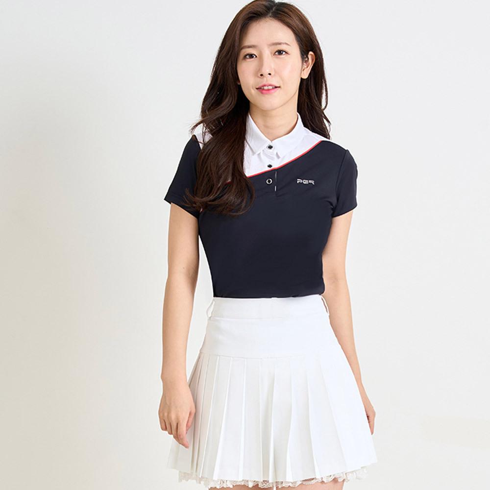 PGR골프 여성 사선배색 반팔티셔츠 GT-4300 블랙 카라 골프복- 이랜드몰