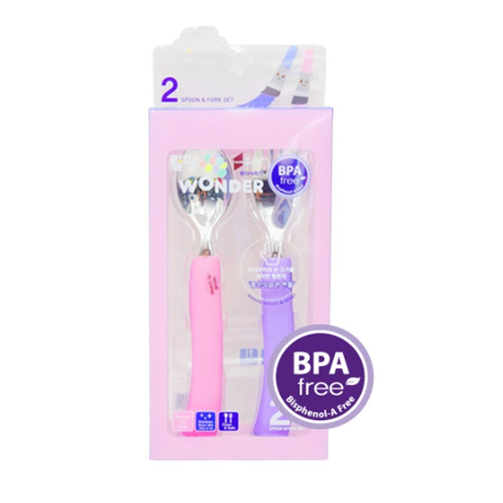 릴팡 원더 컬러논슬립스푼포크세트(2PCS)핑크 퍼플 / LF6264- KIDIKIDI