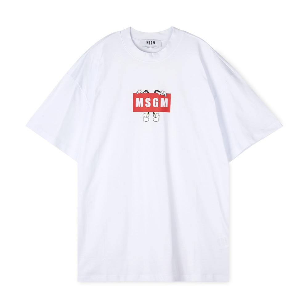 MSGM 남성 카툰 박스 로고 화이트 반팔티 3040MM108 217098 01- 이랜드몰