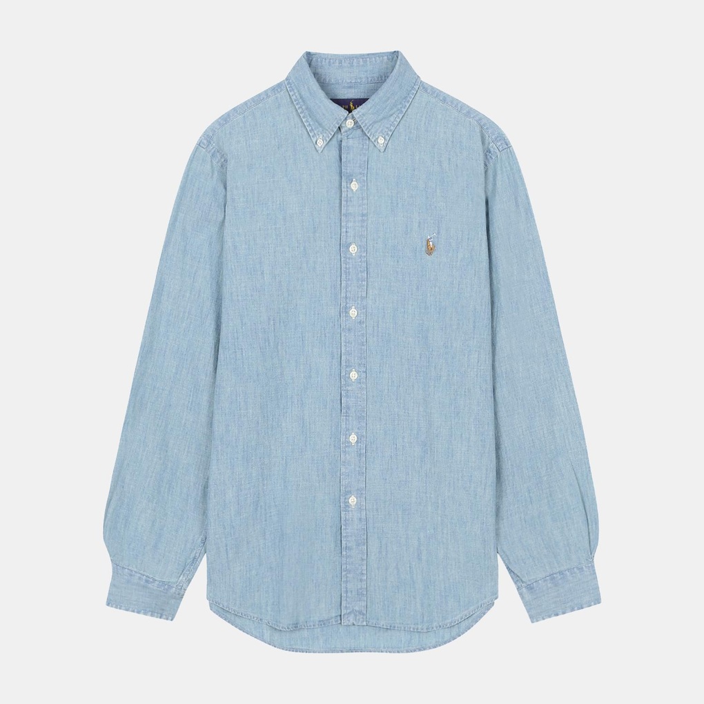 폴로 24SS 남자 커스텀핏 포니 로고 데님 긴팔셔츠 스카이블루 710792042001- 이랜드몰