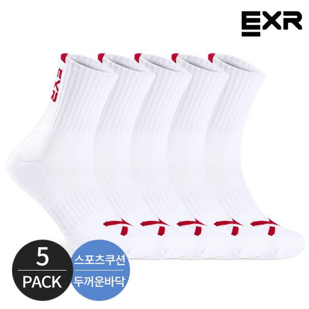 EXR 남성 스포츠 쿠션 발등 로고포인트 중목양말 5P_WHRD- 이랜드몰