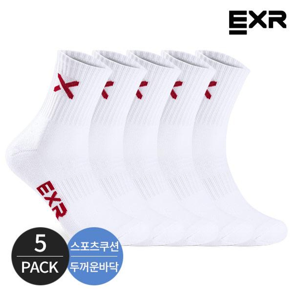 EXR 남성 스포츠 쿠션 심플 컬러로고 중목양말 5P_WHRD- 이랜드몰