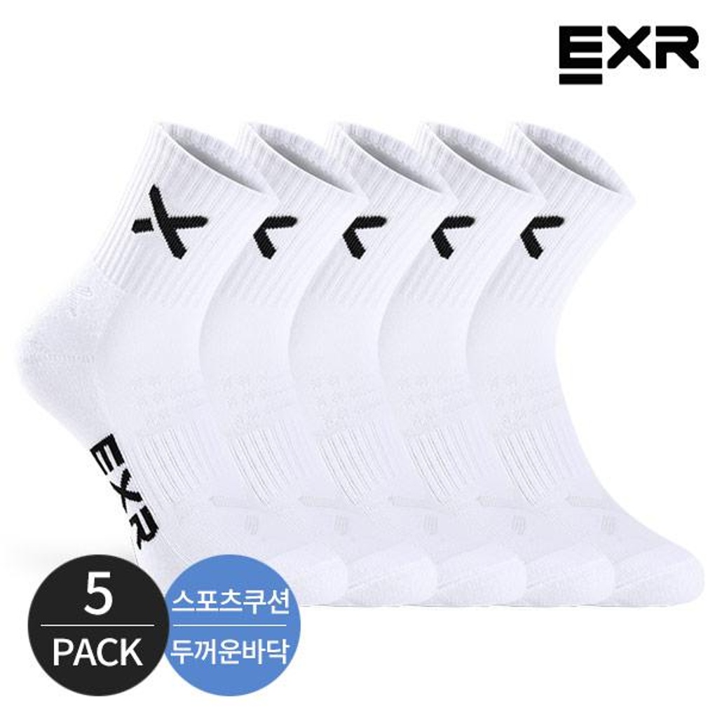 EXR 여성 스포츠 쿠션 심플 컬러로고 중목양말 5P_WHBK- 이랜드몰