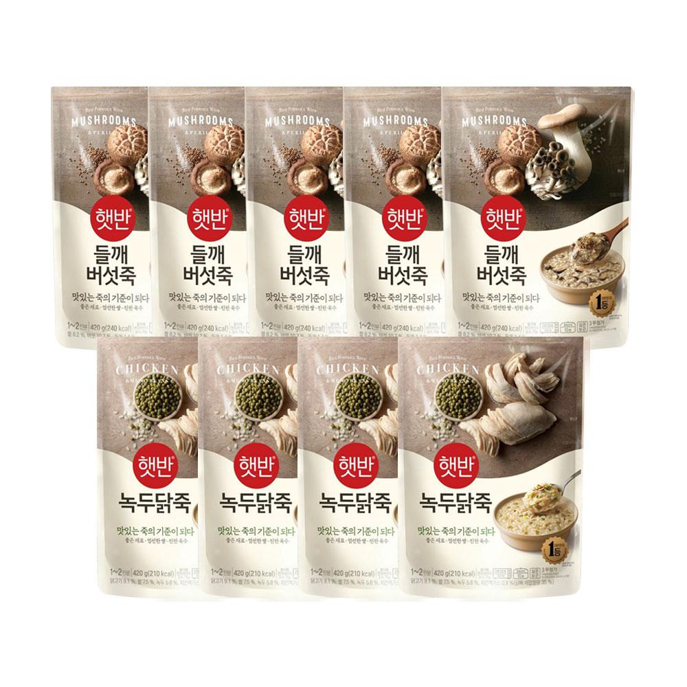 햇반죽 들깨버섯죽 420g x5개+녹두닭죽 420g x4개- 이랜드몰