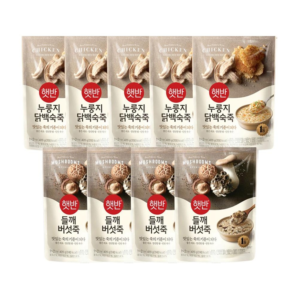 햇반죽 누룽지닭백숙죽 420g x5개+들깨버섯죽 420g x4개- 이랜드몰