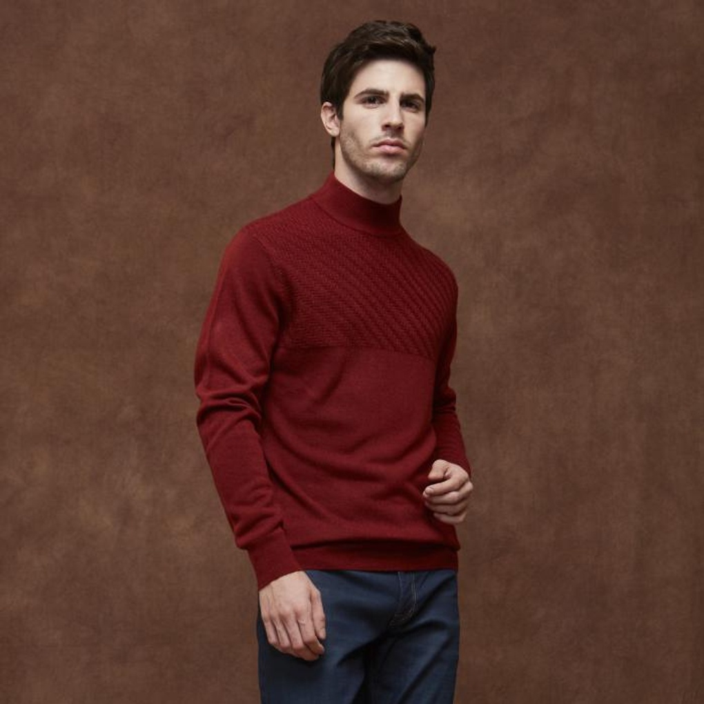 그렉노먼 남성 자수로고 캐시터치 니트 (와인)_HMG18-KT401- 이랜드몰