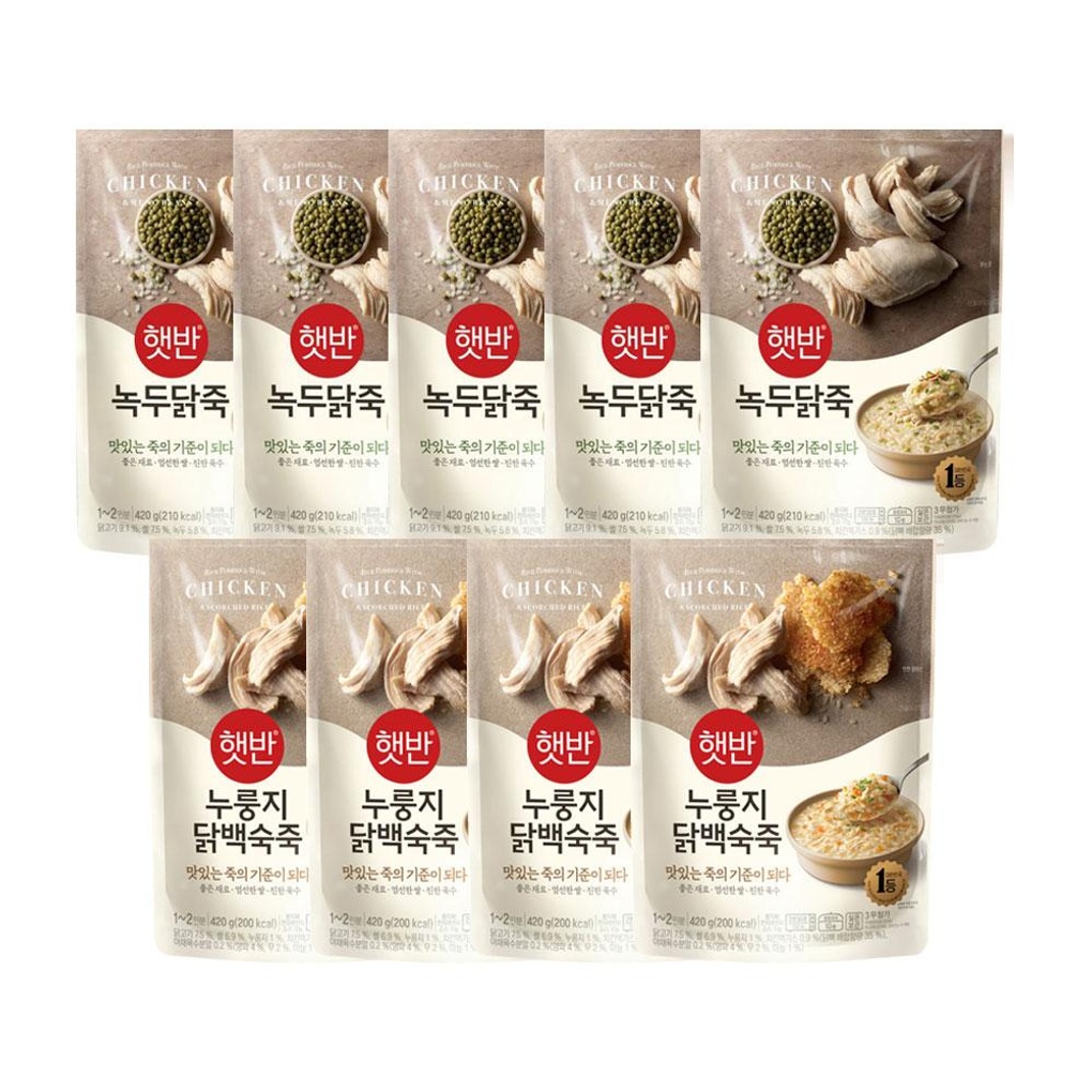 햇반죽 녹두닭죽 420g x5개+누룽지닭백숙죽 420g x4개- 이랜드몰