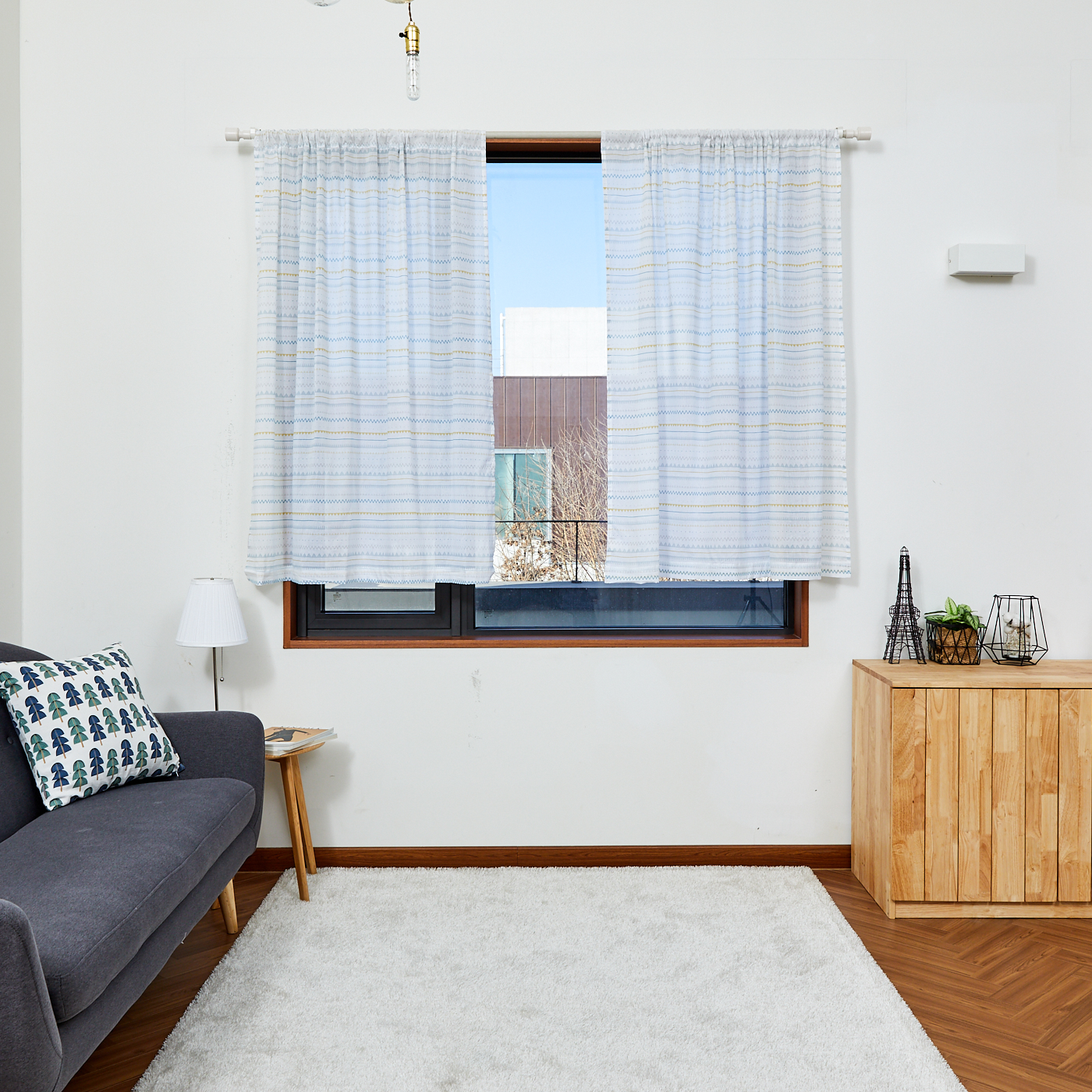 포르투나 블루 반창문 시어커튼 140*150*2p- 모던하우스