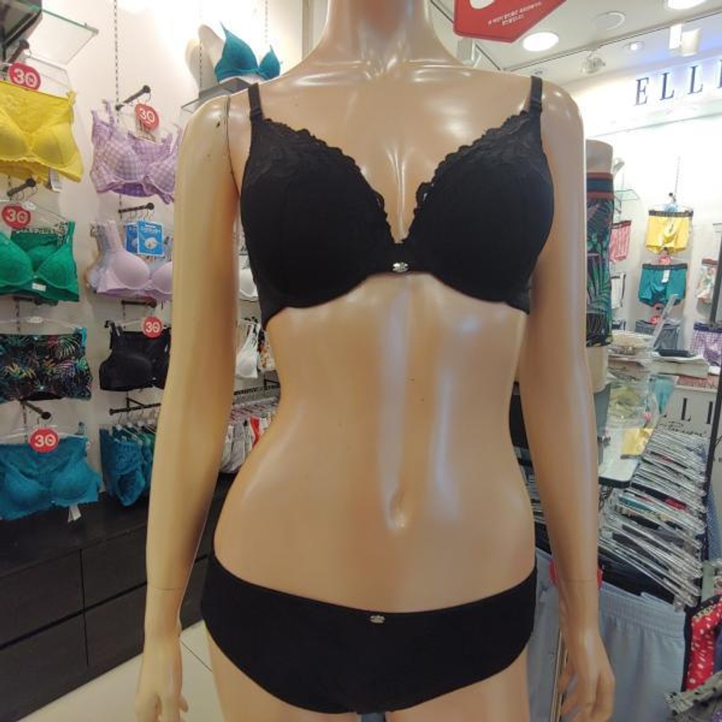 엘르이너 블랙 레이스 딥브이 브라 햄라인 팬티 세트75A~85C 컵진행 EBWBR 571- 이랜드몰