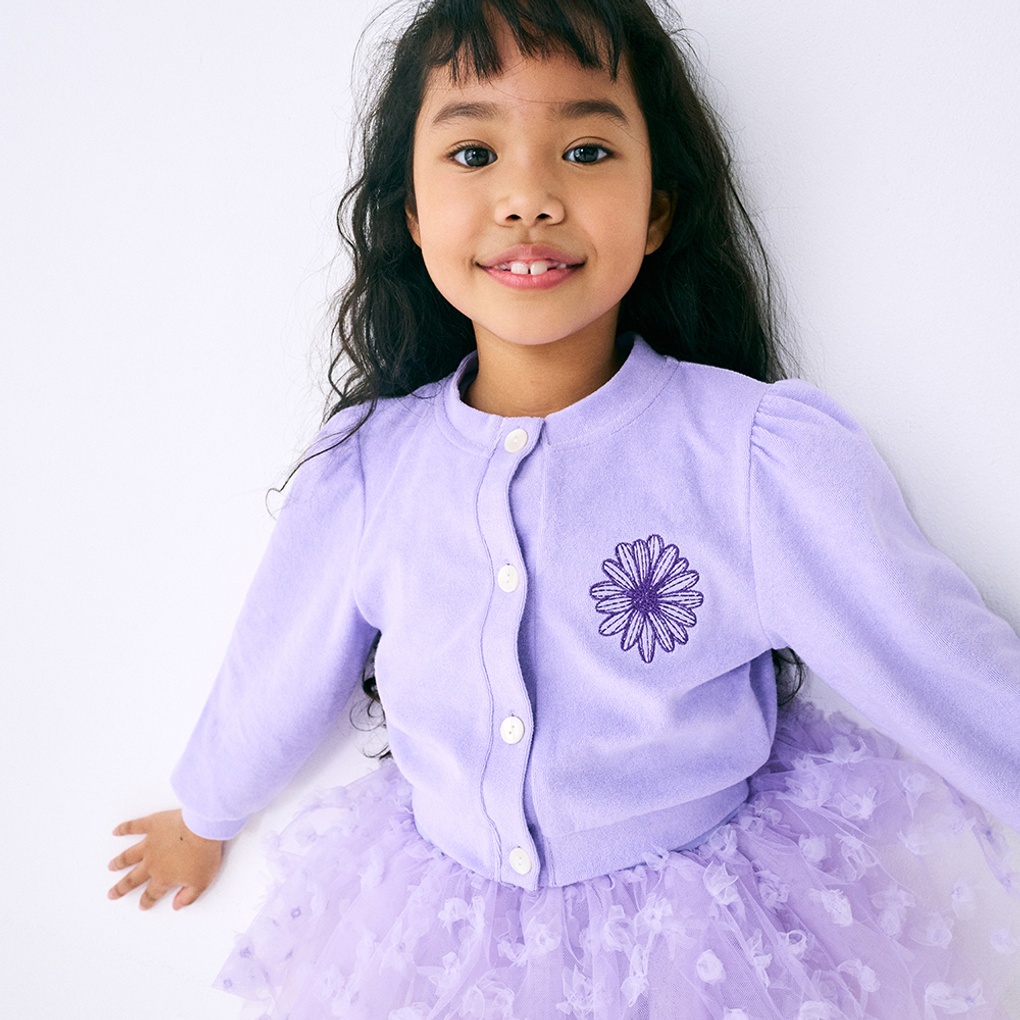 KIDS TERRY CARDIGAN PUFF SLEEVE_LAVENDER PURPPLE- 이랜드몰