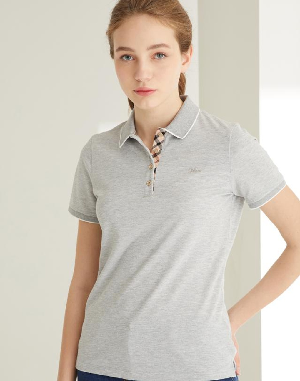 [20SS 닥스 골프 여성]그레이 안티에이징 라인배색 반팔폴로티셔츠_DNTS0B310G2- 이랜드몰