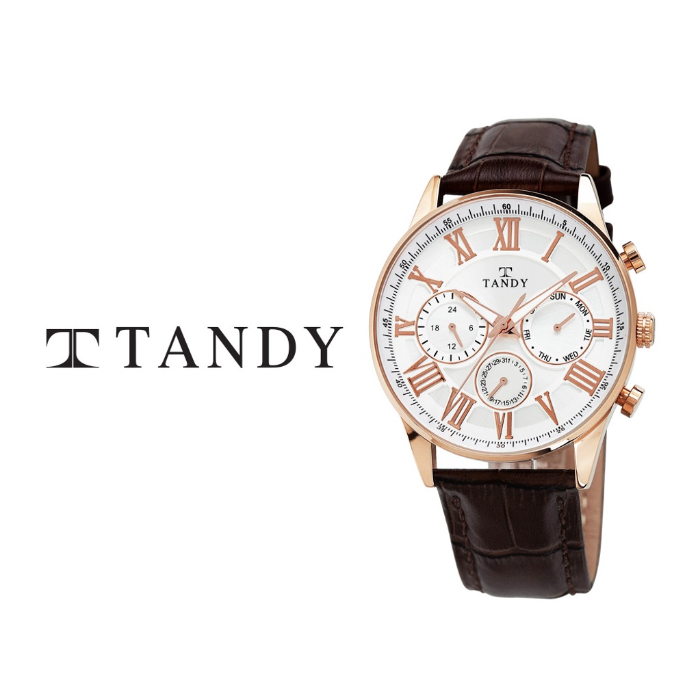 TANDY 탠디 클래식 남성용 멀티펑션 가죽시계 1712 로즈브라운- 이랜드몰