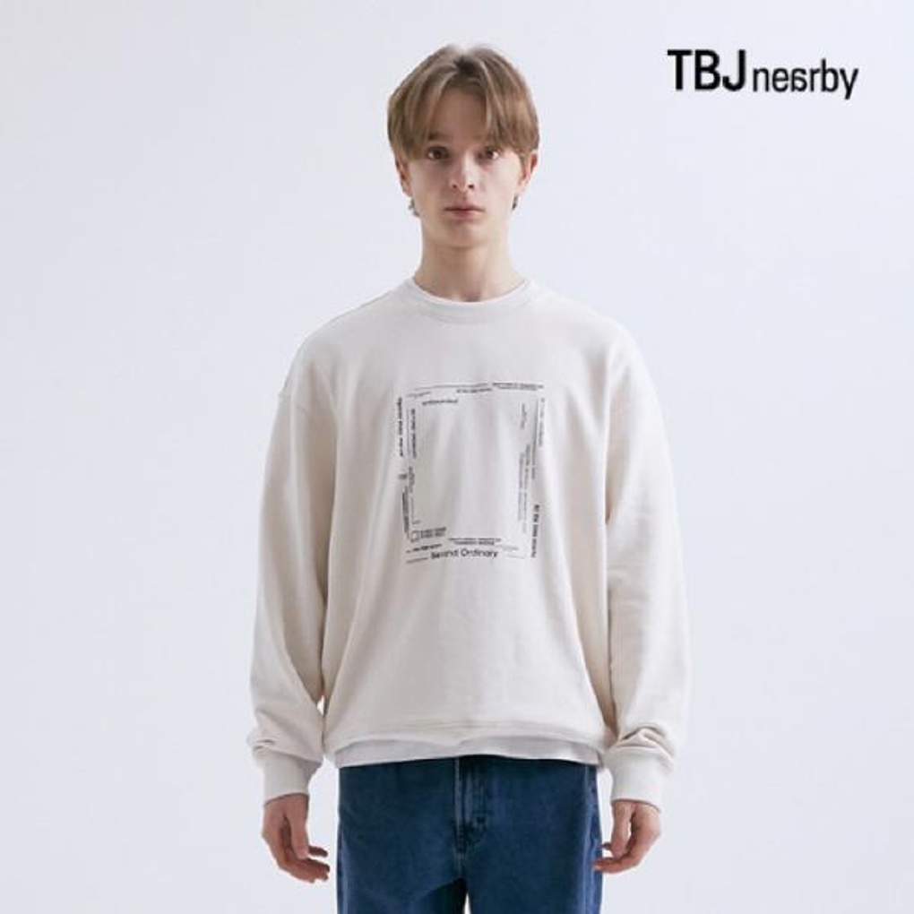 TBJ한정특가!!! 공용 면혼방 루즈핏 스퀘어그래픽 아이보리 맨투맨 T211TS10102- 이랜드몰