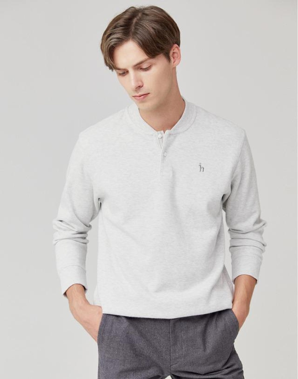 [20FW 헤지스 남성]그레이 멜란지 울혼방 긴팔티셔츠_WHTS0D441G1- 이랜드몰