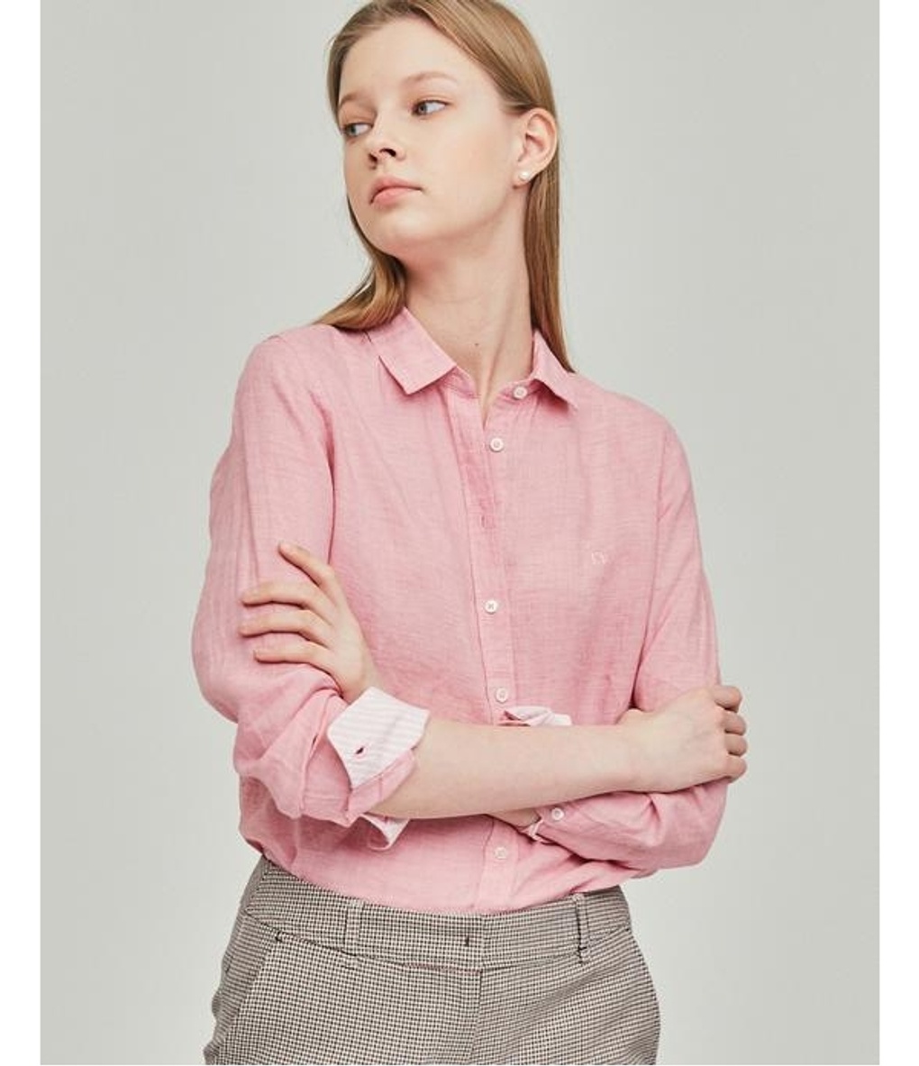 20SS 헤지스레이디스 HSSH0B309P1 핑크 단색 린넨 긴팔셔츠- 이랜드몰