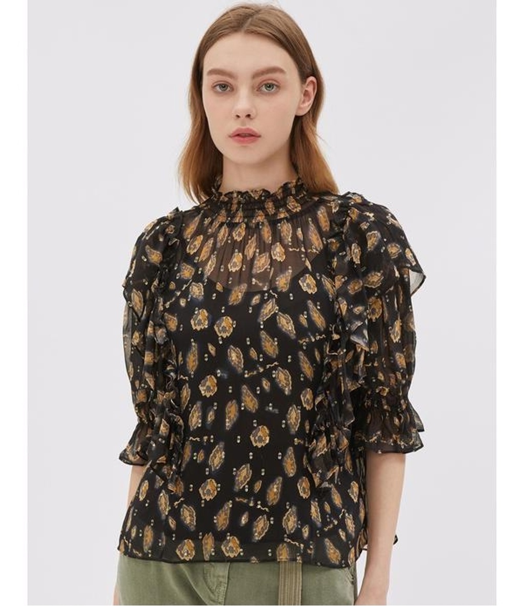 20SS 아떼바네사브루노 VLBL0B211BK 블랙 러플장식 실크혼방 5부소매블라우스- 이랜드몰