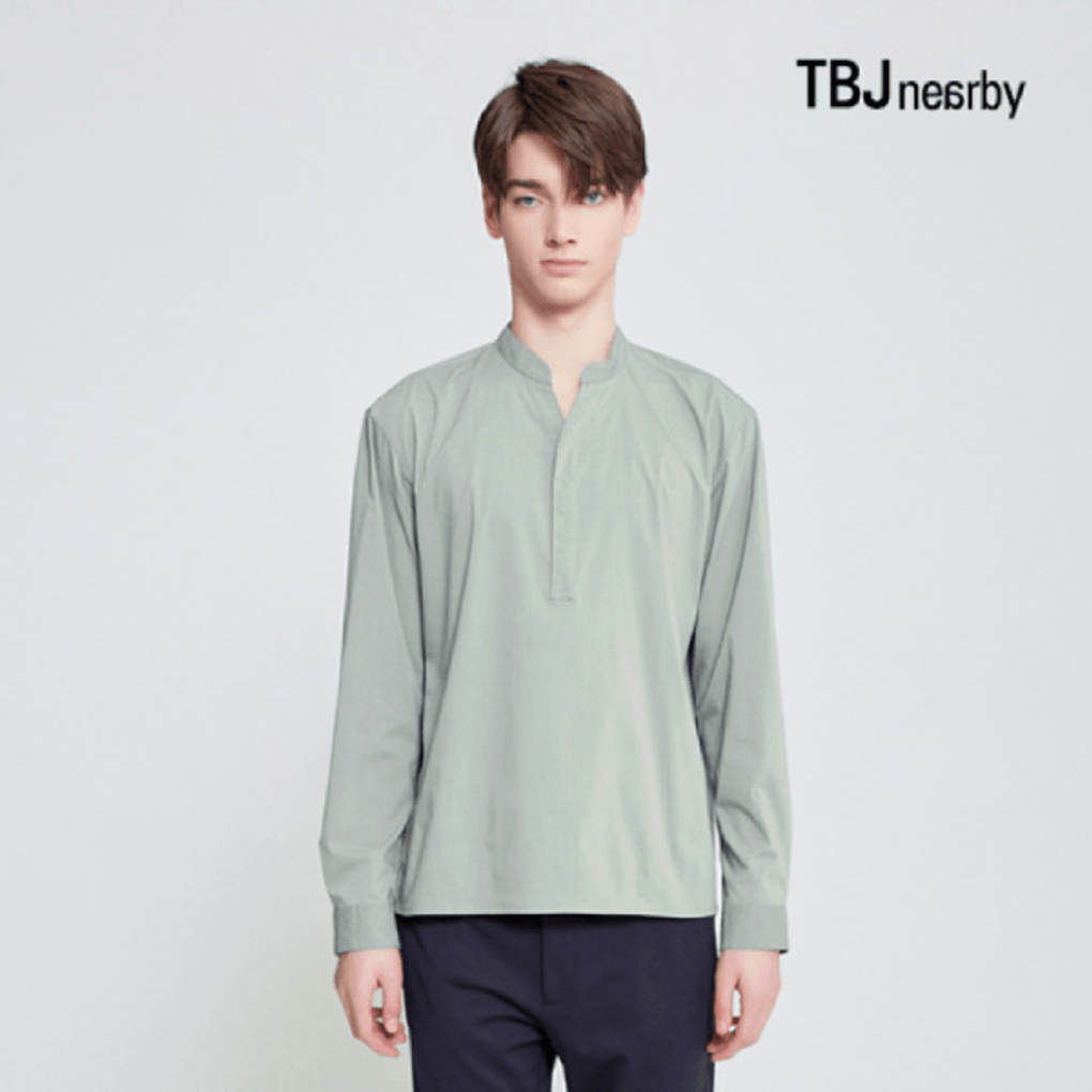 TBJ 반오픈 남성 코튼레이온 루즈핏 풀오버 넥변형셔츠 라이트카키 T201SH13055- 이랜드몰