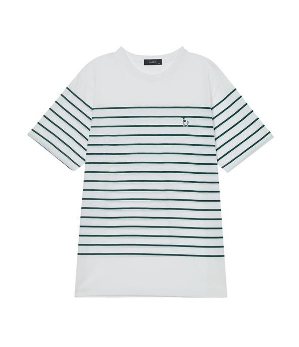 20SS 헤지스 남성 WHTS0B101E3 그린 스트라이프 면 반팔티셔츠- 이랜드몰