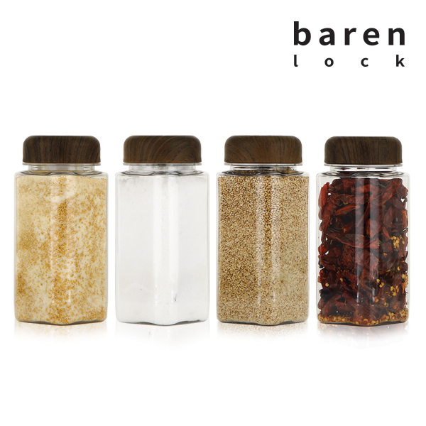 바른락 사각 PET 양념통 400ml 4P (우드 월넛)- 이랜드몰