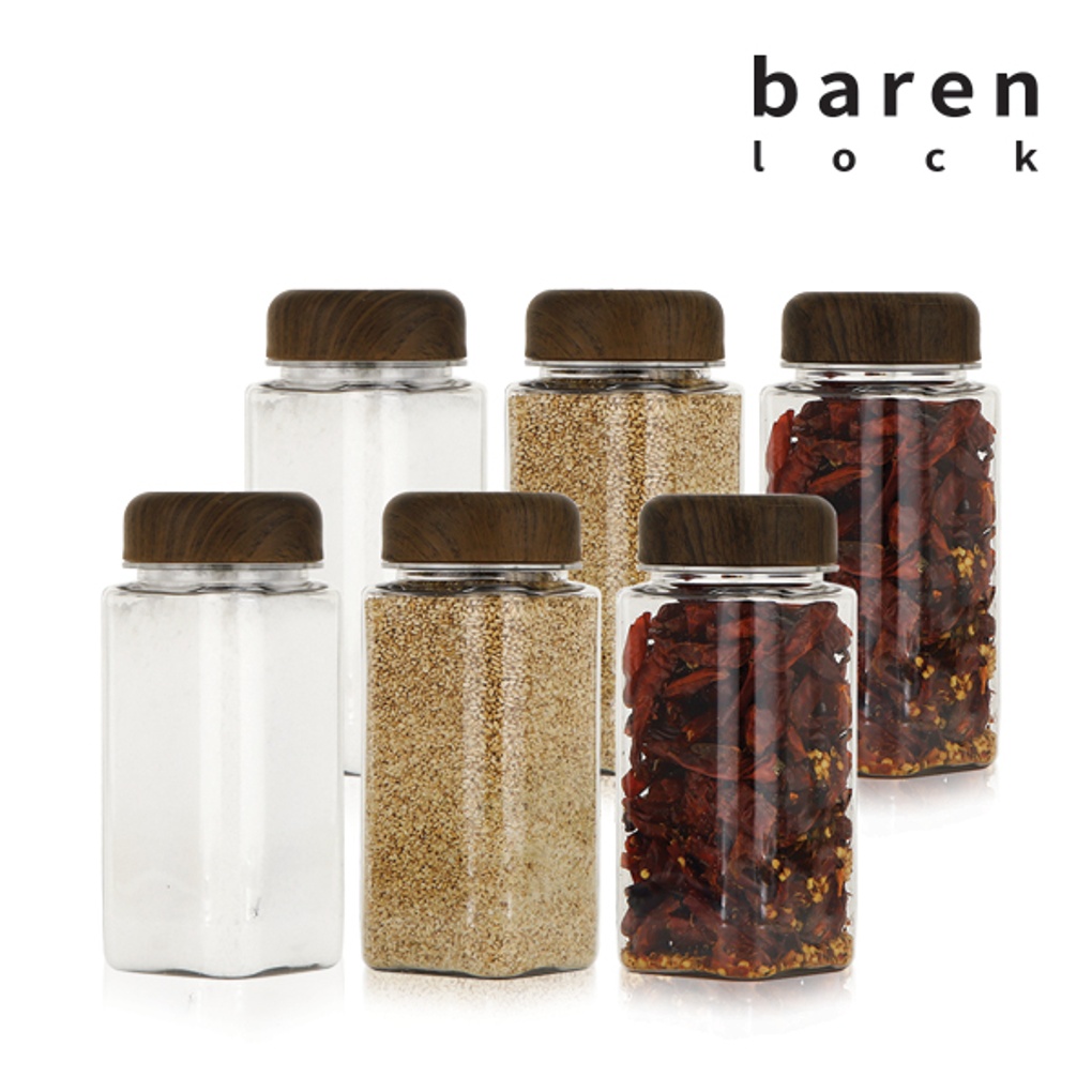 바른락 사각 PET 양념통 400ml 6P (우드 월넛)- 이랜드몰