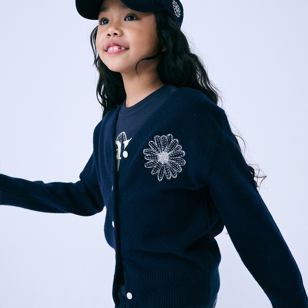 KIDS CASHMERE BLENDED CARDIGAN V NECK_NAVY IVORY- 이랜드몰