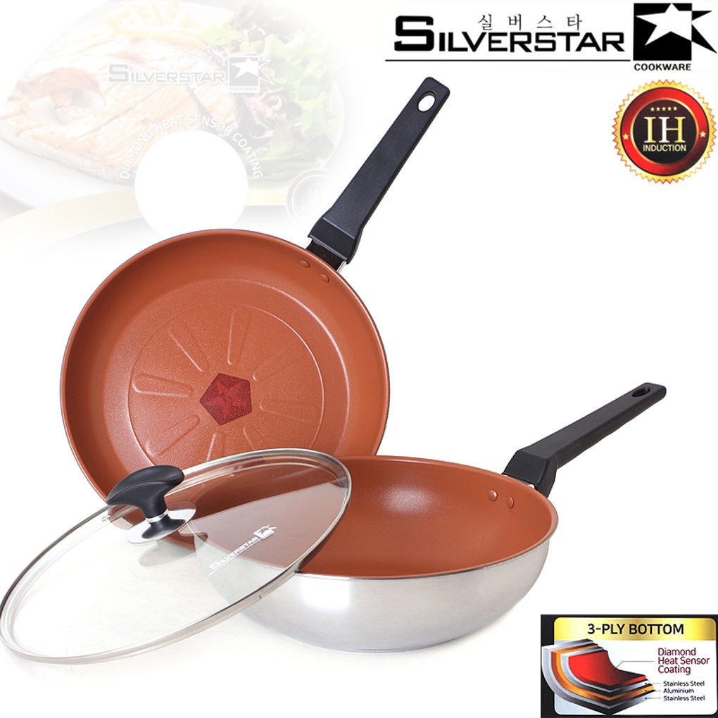 (HOT딜)[Silverstar] 실버스타 히트센서 3중바닥 인덕션IH 스텐후라이팬 3p세트- 이랜드몰