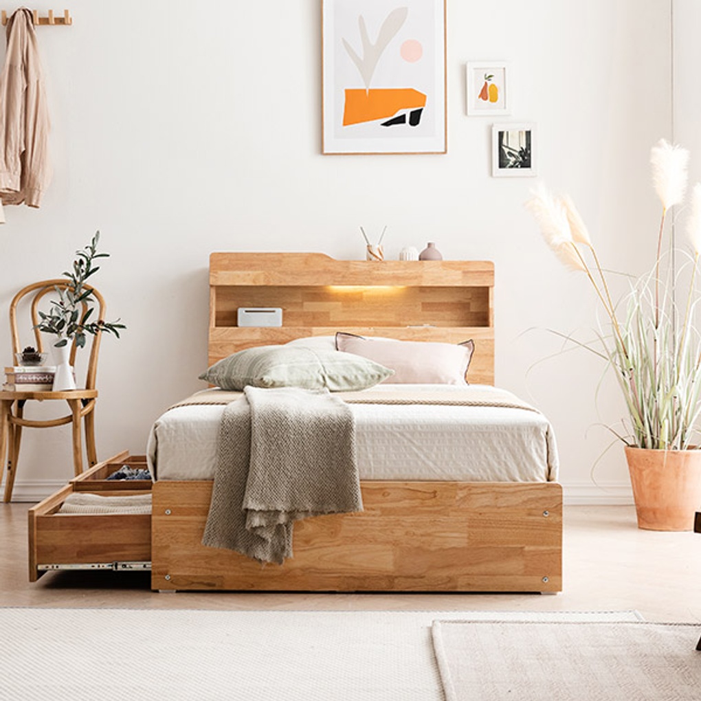 [삼익가구]베일 LED 4단 수납 원목 침대(40T 컴포트폼 독립 매트SS)- 이랜드몰